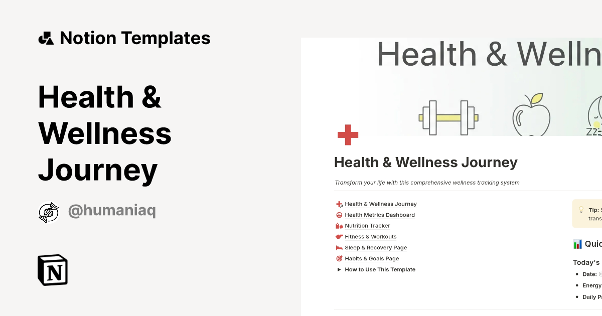 Health & Wellness Journey Template by Humaniaq | Notion Marketplace