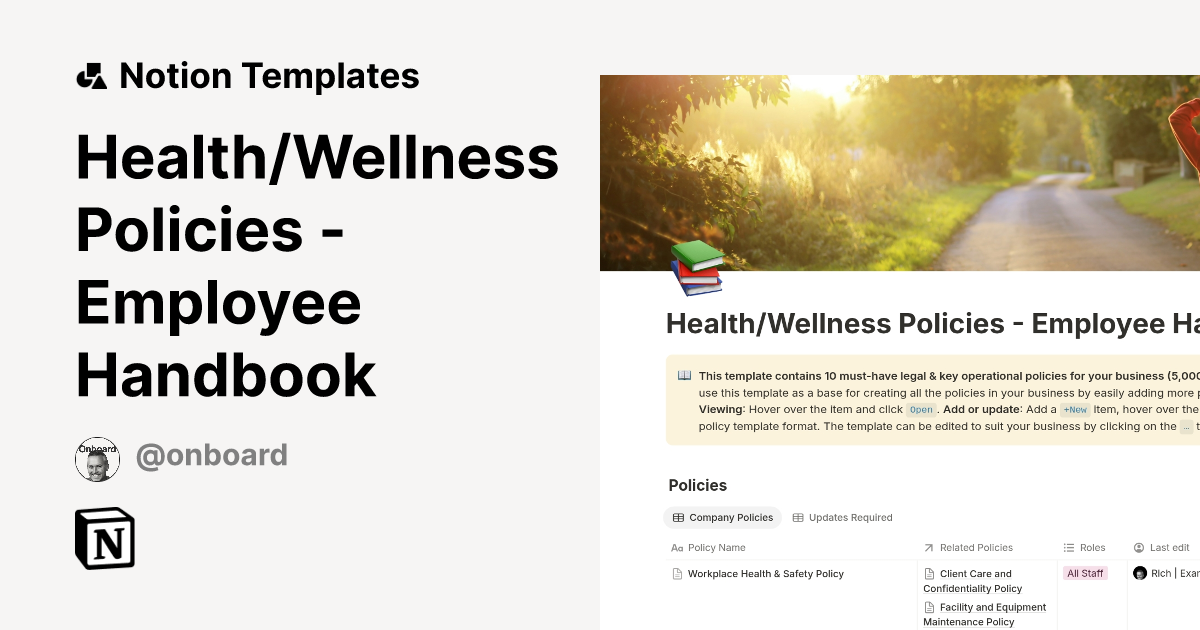 Health/Wellness Policies - Employee Handbook Template by Policy ...
