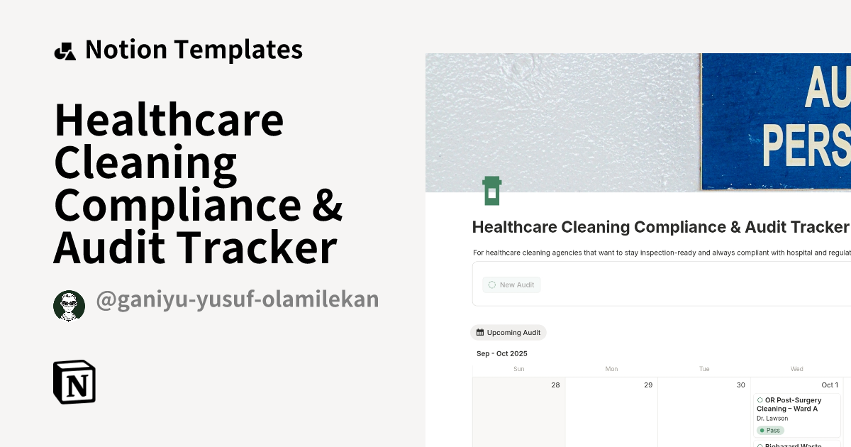 Healthcare Cleaning Compliance & Audit Tracker Template | Notion ...