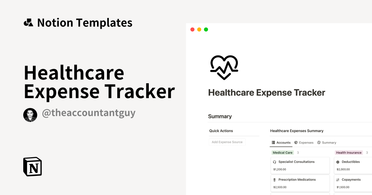 Healthcare Expense Tracker Template by theaccountantguy | FinanceGuy ...