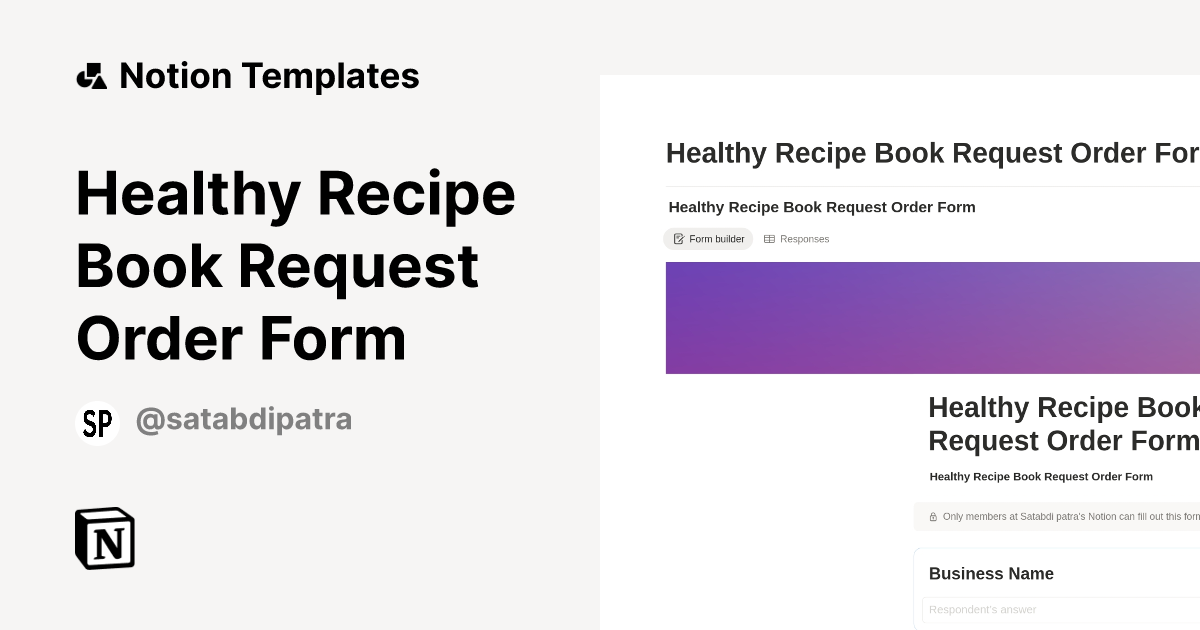 Healthy Recipe Book Request Order Form Template by Satabdi Patra ...