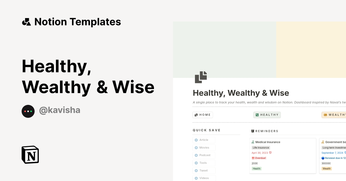 Healthy, Wealthy & Wise Template | Notion Marketplace