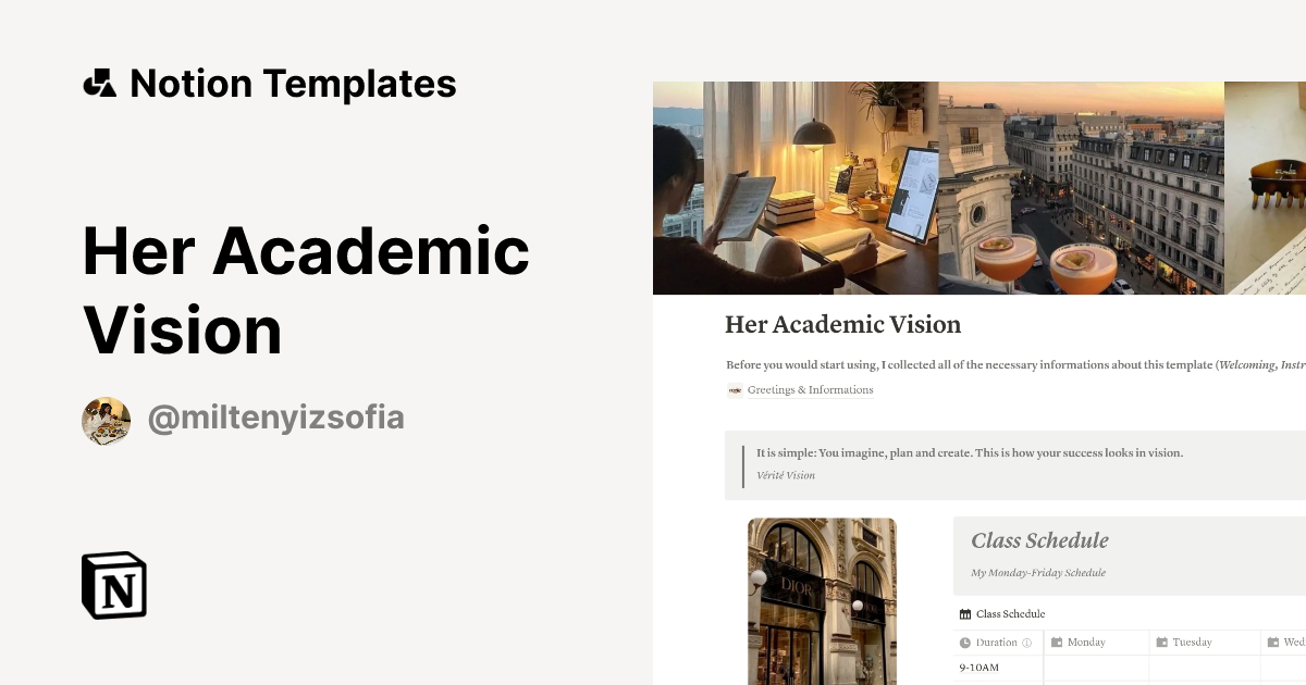Her Academic Vision Template | Notion Marketplace