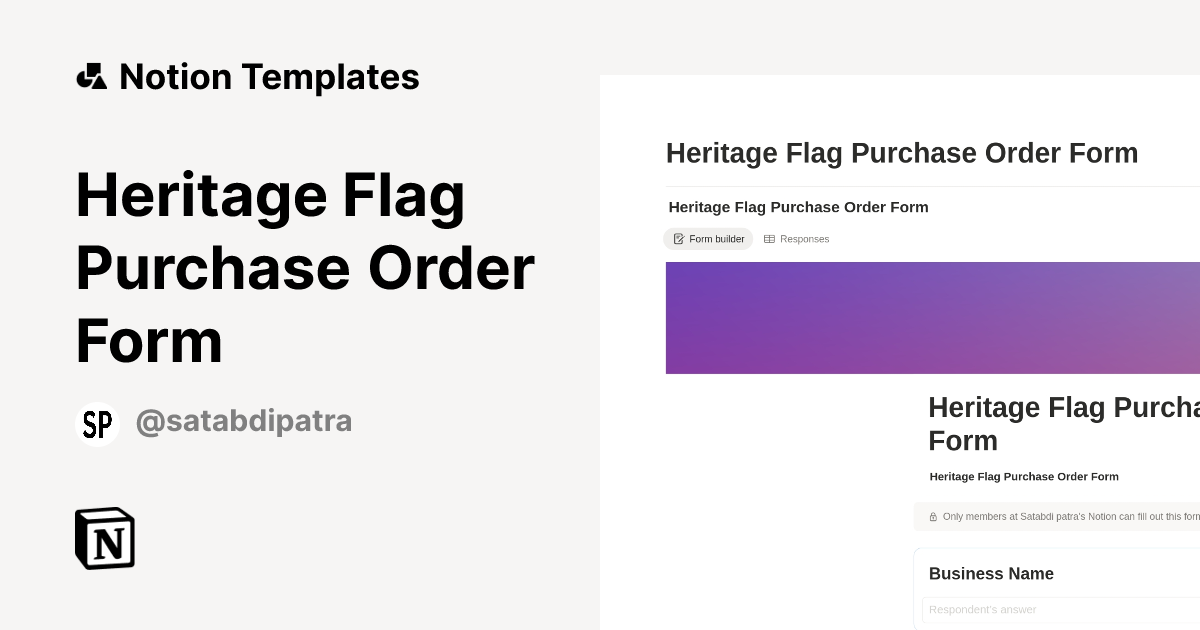 Heritage Flag Purchase Order Form Template | Notion Marketplace