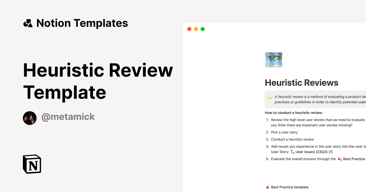 Heuristic Review Template Template by metamick | Notion Marketplace