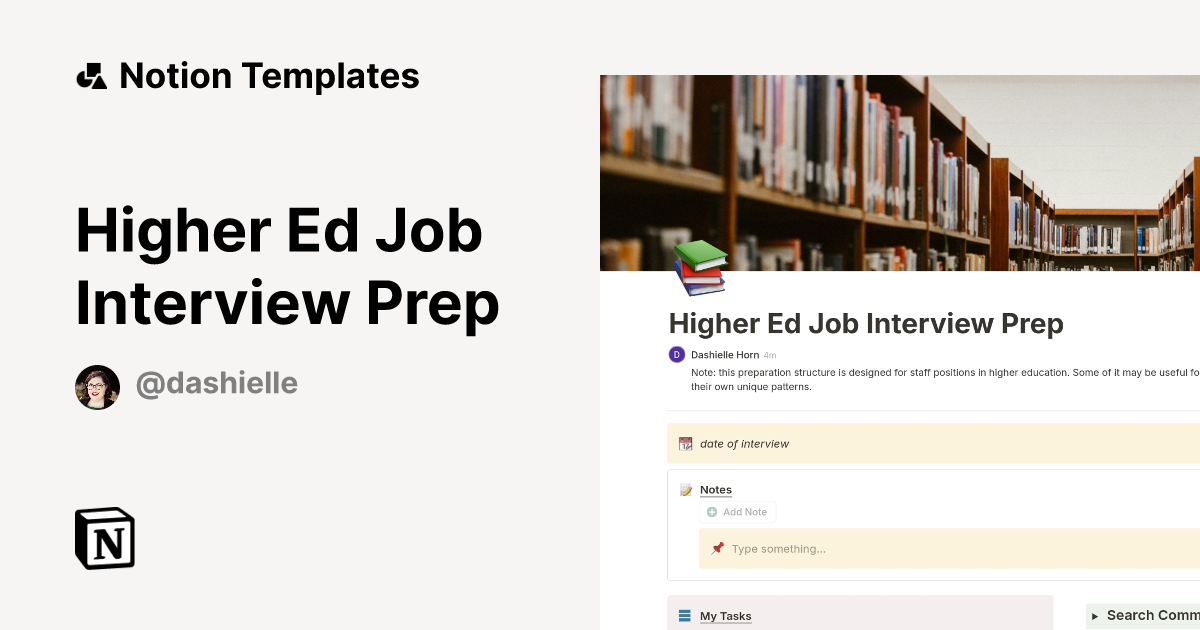 Higher Ed Job Interview Prep Template by Dashielle | Notion Marketplace