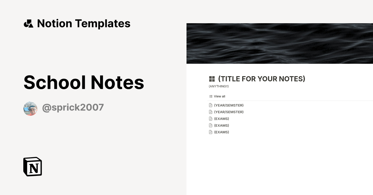 School Notes Template by Sprick2007 | Notion Marketplace
