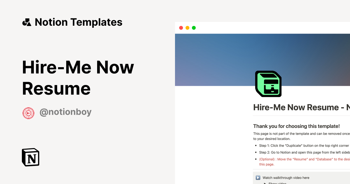 Hire-Me Now Resume Template | Notion Marketplace
