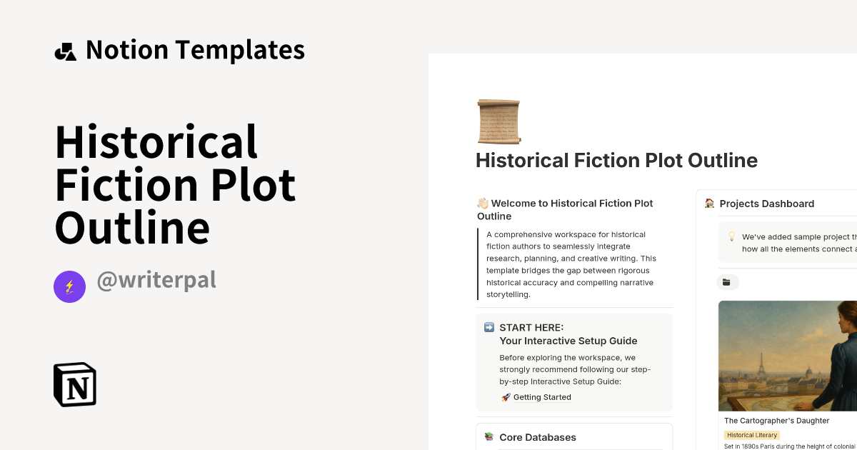 Historical Fiction Plot Outline Template by writerpal | Notion Marketplace