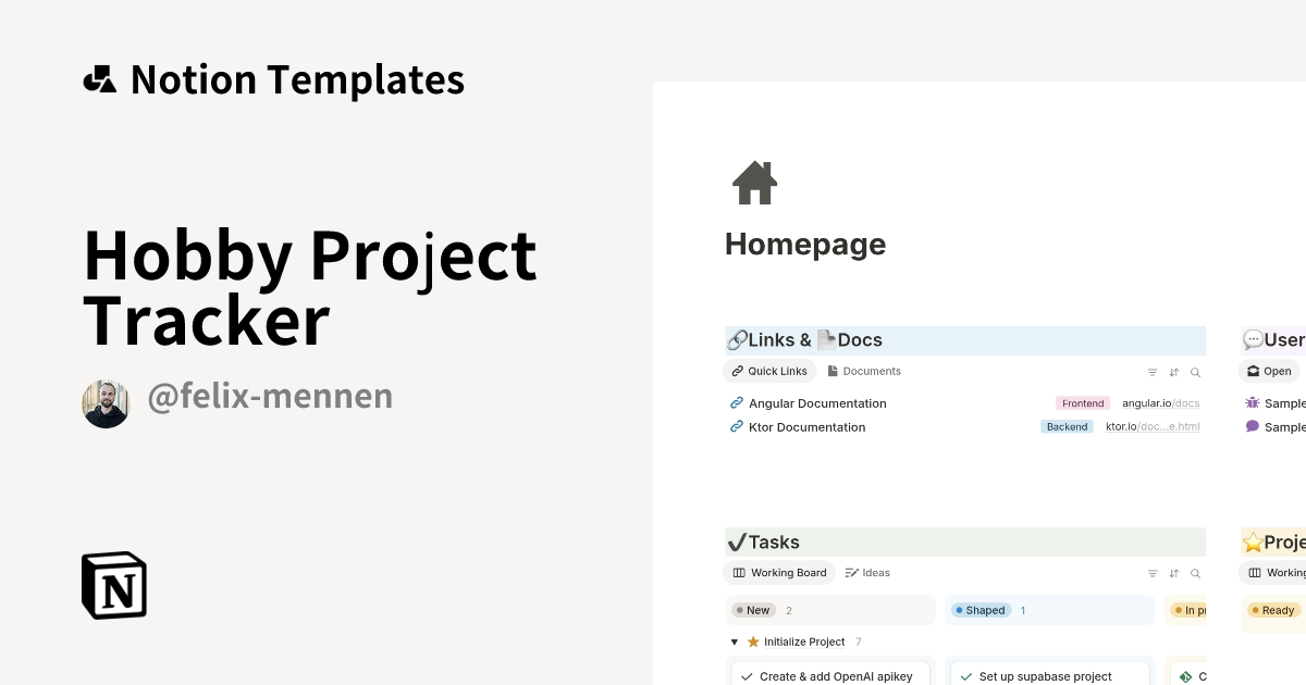 Hobby Project Tracker Template by Felix Mennen | Notion Marketplace