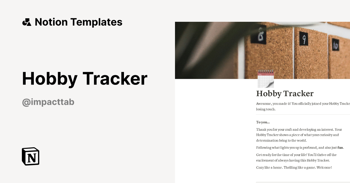 Hobby Tracker Template by Impact Tab (@impacttab) | Notion Marketplace