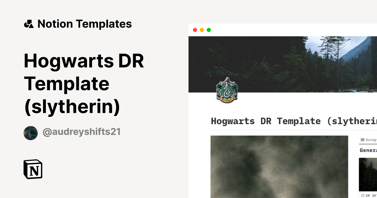 Hogwarts DR Template (slytherin) Template by Audrey | Notion Marketplace