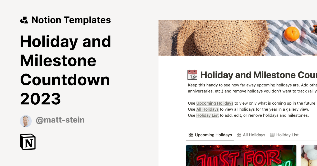 Holiday and Milestone Countdown 2023 Template by Matt Stein | Notion ...