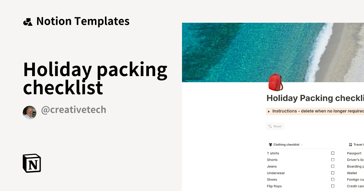 Holiday packing checklist Template | Notion Marketplace