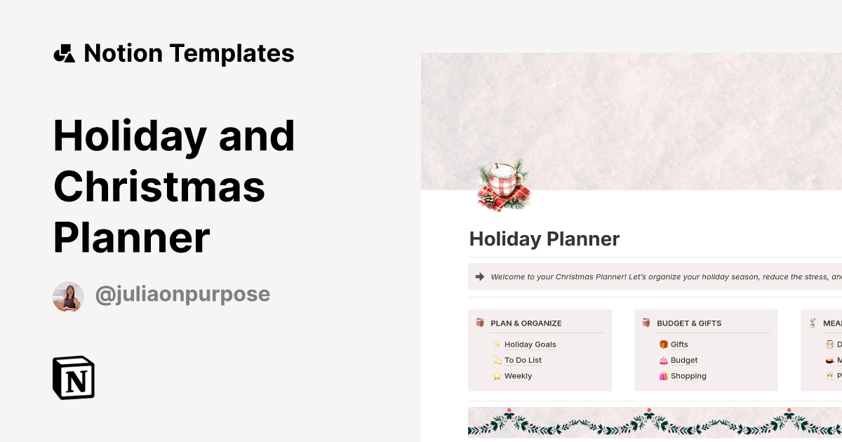 Holiday and Christmas Planner Template by Julia On Purpose | Notion ...