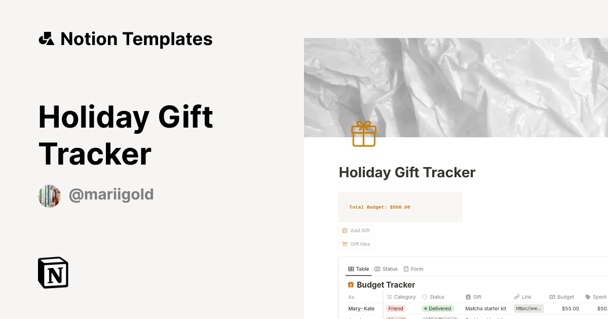 Holiday Gift Tracker Template | Notion Marketplace