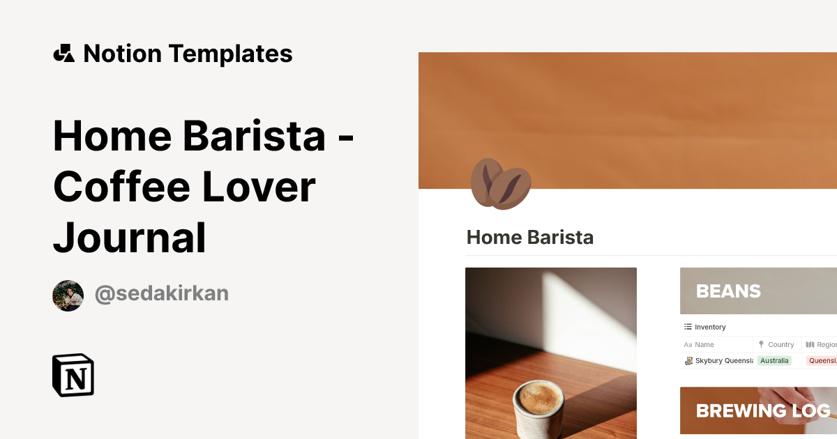 Home Barista - Coffee Lover Journal Template | Notion Marketplace