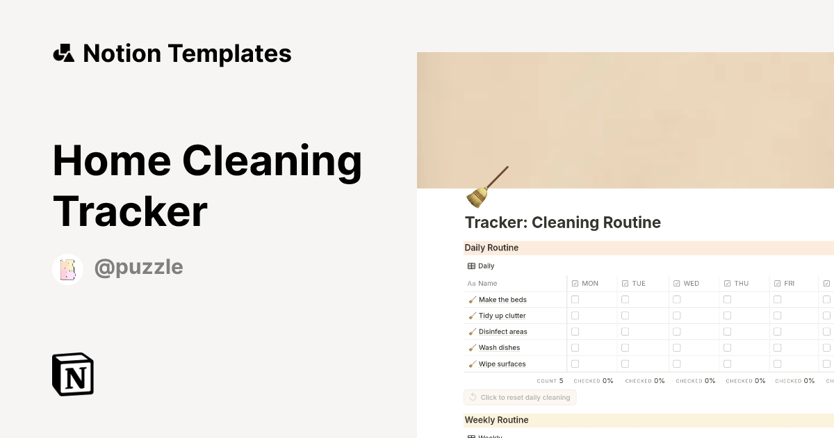 Home Cleaning Tracker Template by Puzzle | Notion Marketplace
