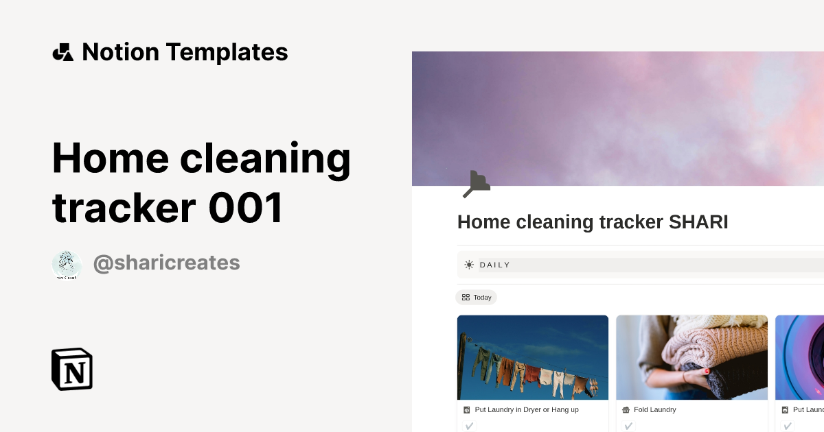 Home cleaning tracker 001 Template by Shari Creates | Notion Marketplace