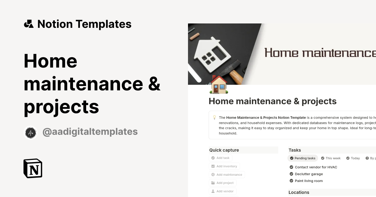 Home maintenance & projects Template | Notion Marketplace