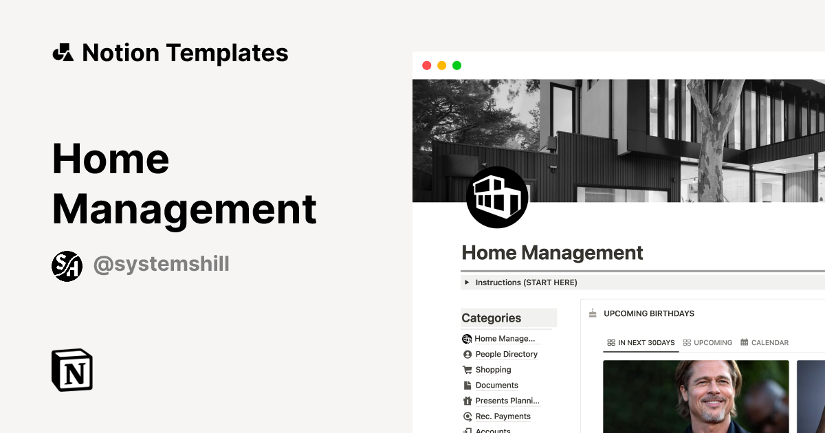 Home Management Template by SystemsHill Solutions | Notion Marketplace