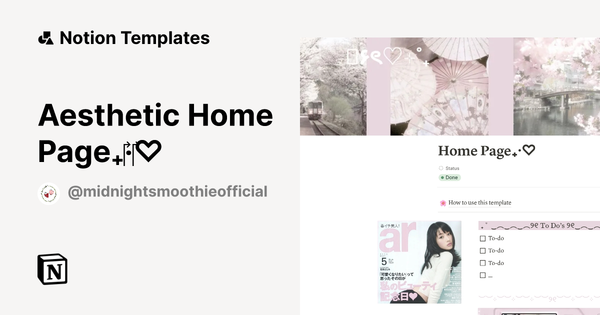 Aesthetic Home Page₊‎‧‎♡ Template by Midnight Smoothie | Notion Marketplace