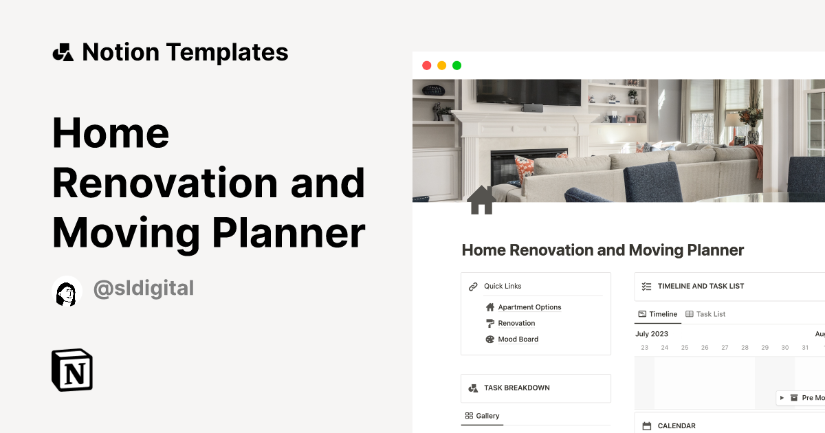 Home Renovation and Moving Planner Template by Sach | Notion Marketplace