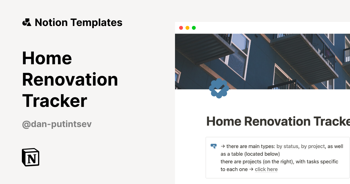 Home Renovation Tracker Template by Dan Putintsev | Notion Marketplace