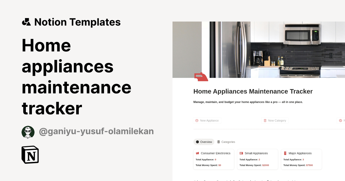 Home appliances maintenance tracker Template | Notion Marketplace