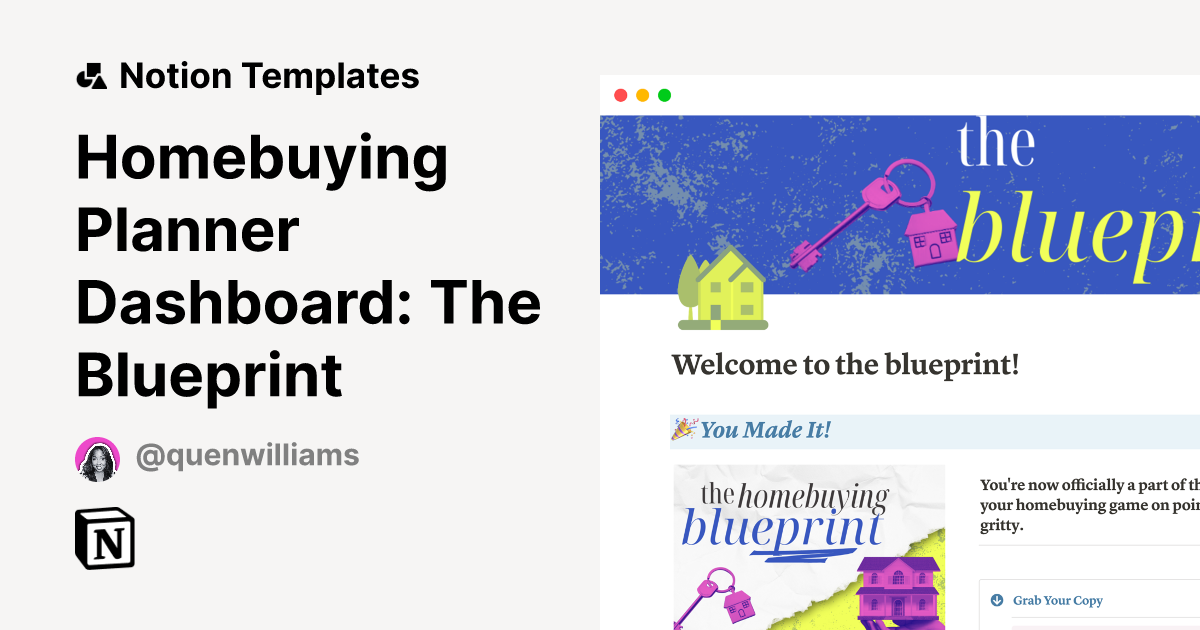 Homebuying Planner Dashboard: The Blueprint Template by Quen Williams ...