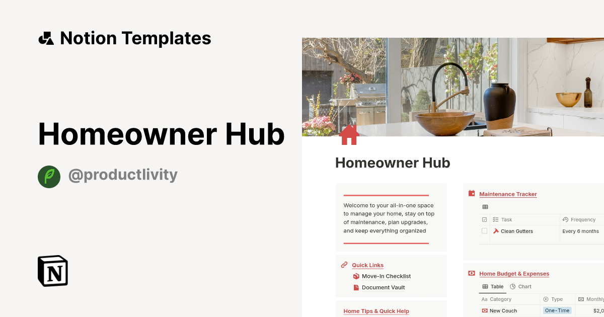 Homeowner Hub Template by ProductLivity | Notion Marketplace