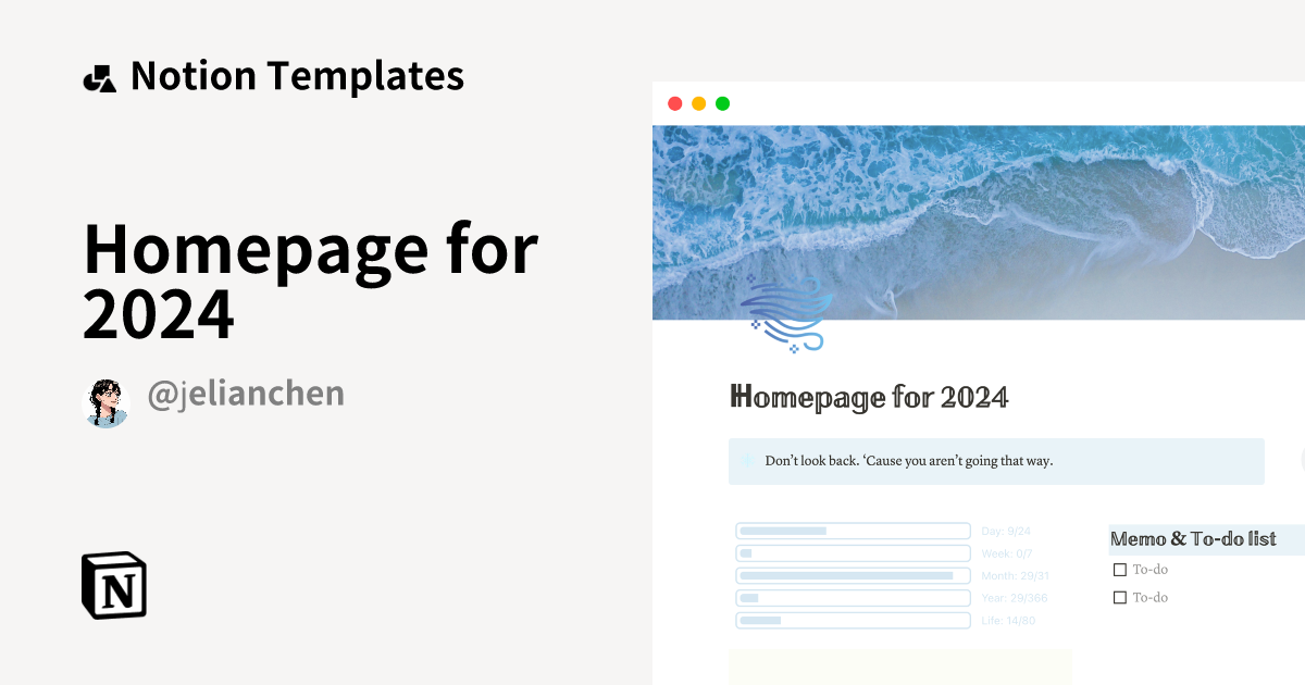 Homepage for 2024 Template by Jelian Chen | Notion Marketplace