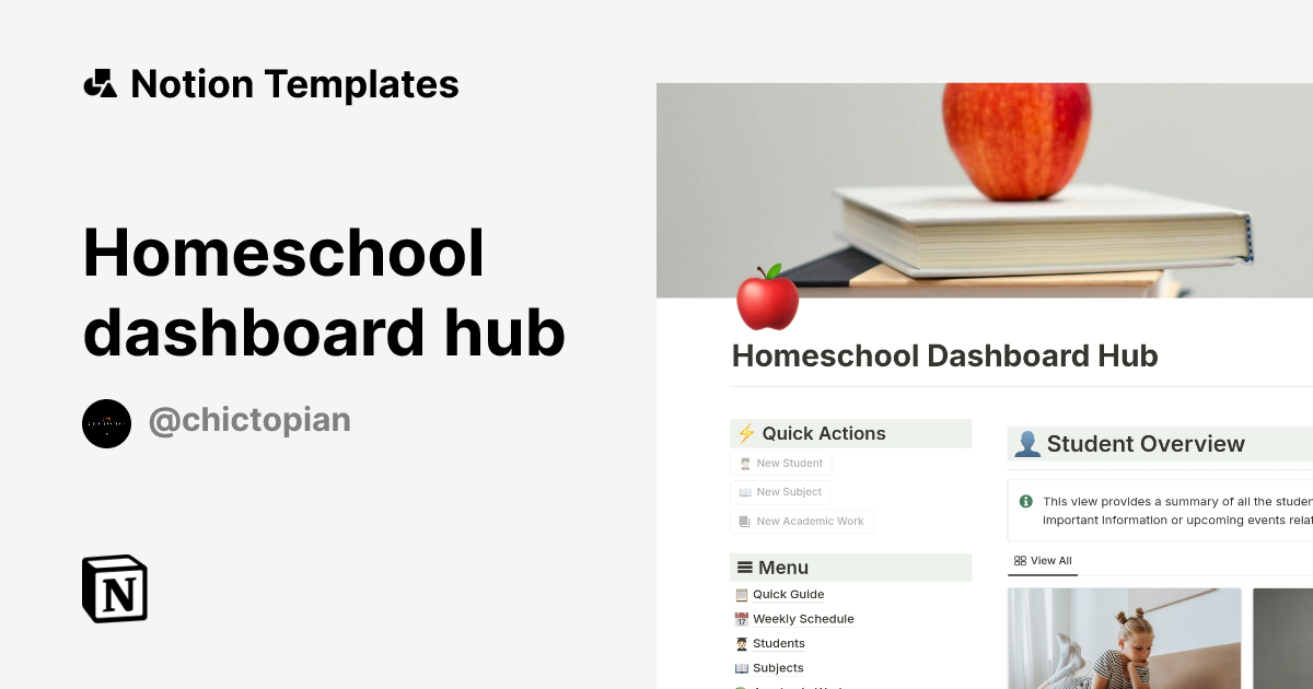 Homeschool dashboard hub Template by Chictopian | Notion Marketplace