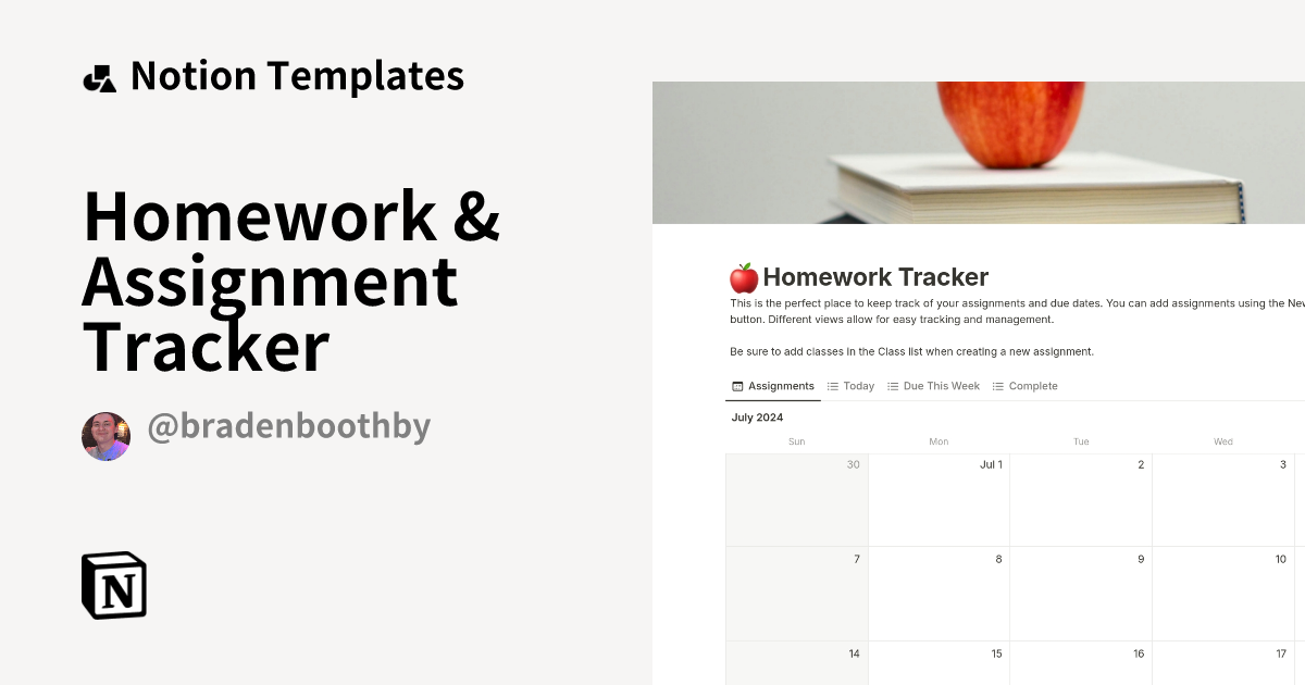 Homework & Assignment Tracker Template | Notion Marketplace