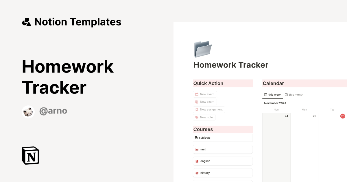 Homework Tracker Template | Notion Marketplace