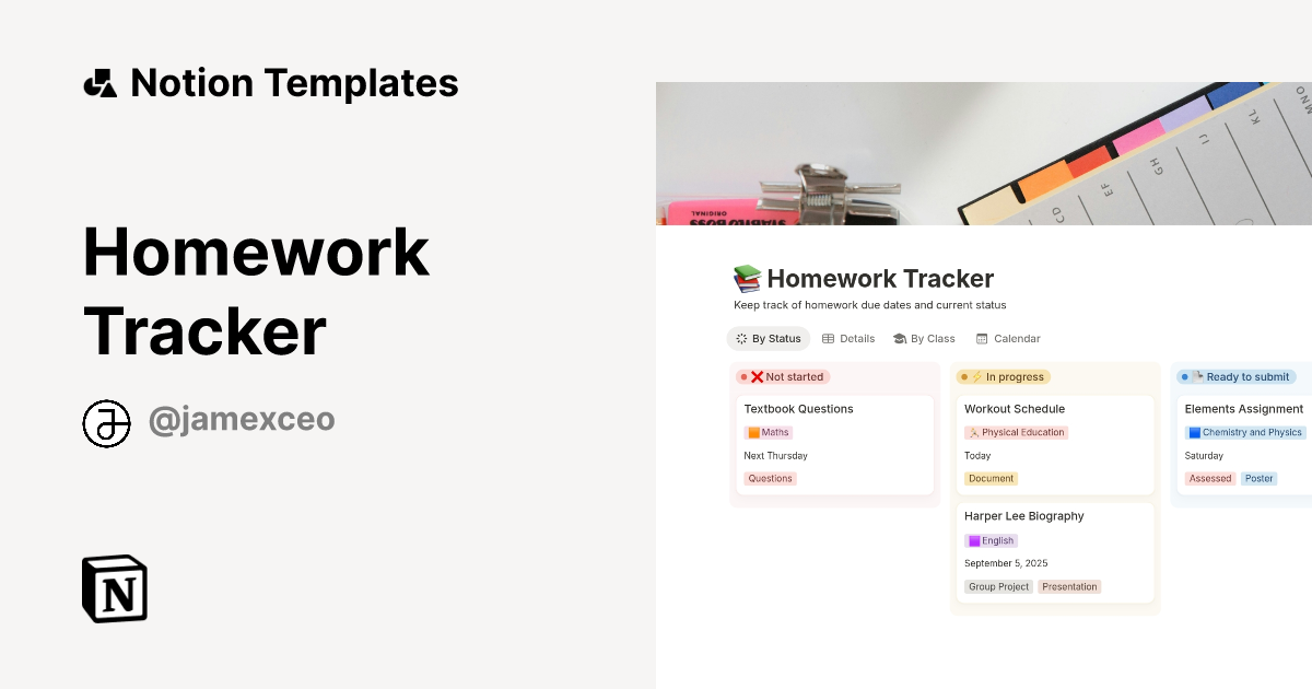 Homework Tracker Template by JamexCEO | Notion Marketplace