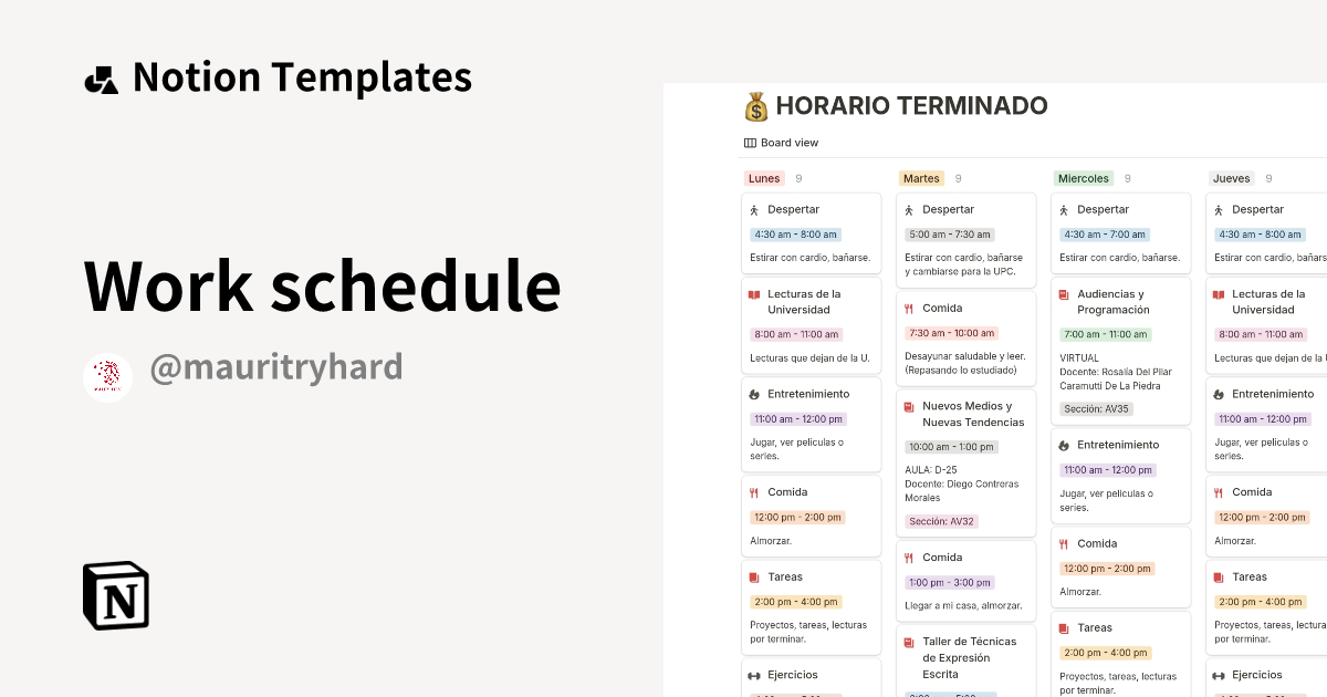 Work schedule Template by MauriTryhardDev | Notion Marketplace