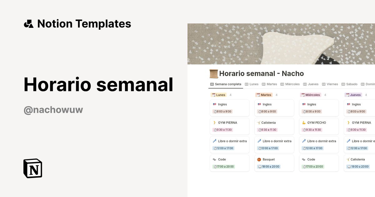 Horario semanal Template | Notion Marketplace