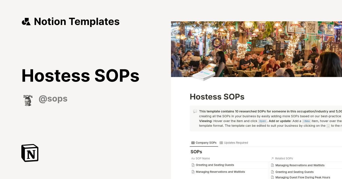 Hostess SOPs Template | Notion Marketplace