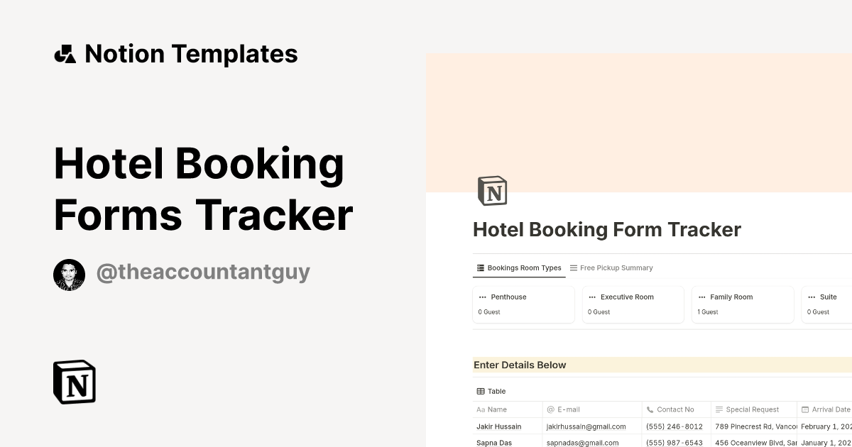 Hotel Booking Forms Tracker Template by theaccountantguy | FinanceGuy ...