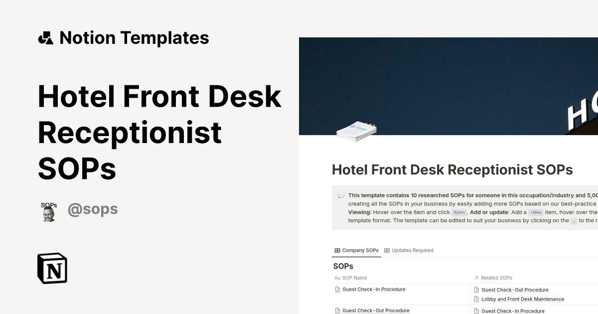 Hotel Front Desk Receptionist SOPs Template | Notion Marketplace
