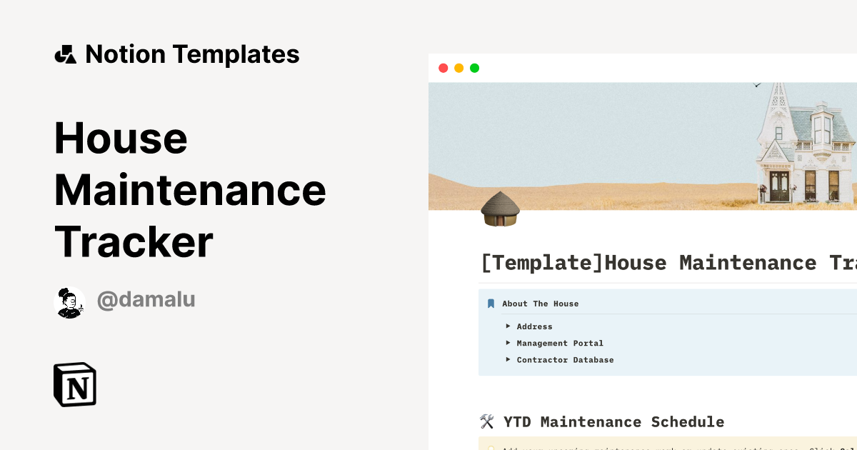 House Maintenance Tracker Template | Notion Marketplace