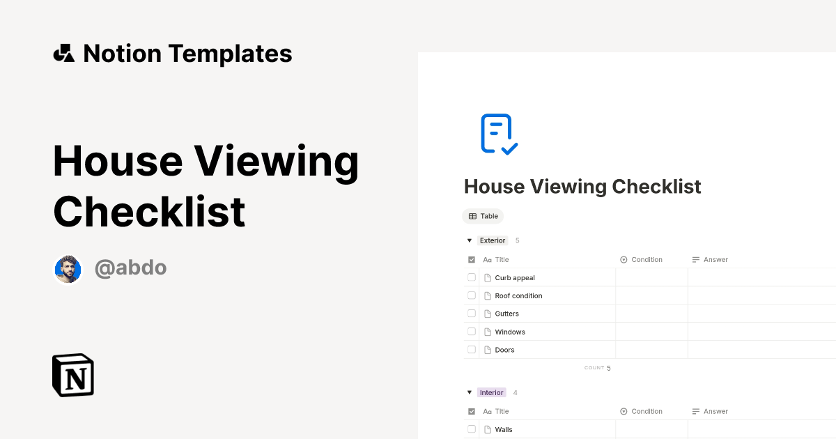 House Viewing Checklist Template | Notion Marketplace