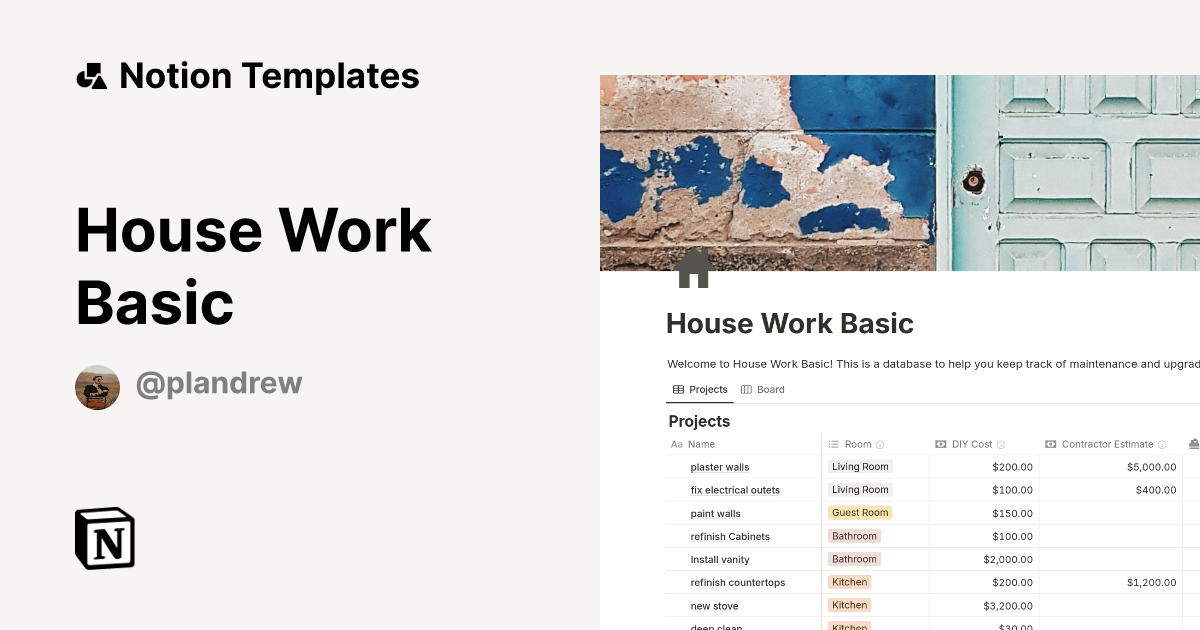 House Work Basic Template by PlanDrew | Notion Marketplace