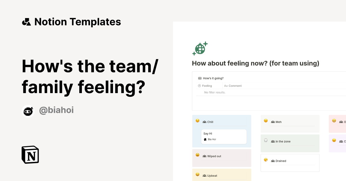 How's the team/family feeling? Template by Bia Hoi | Notion Marketplace