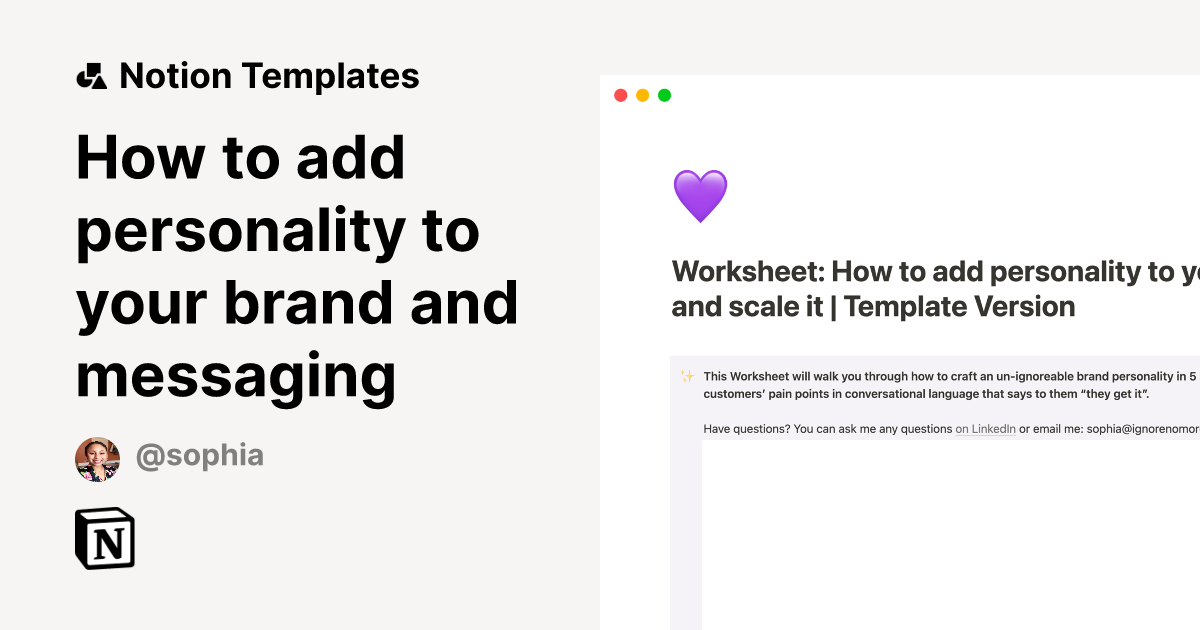 How to add personality to your brand and messaging Template by Sophia @ Ignore No More | Notion ...