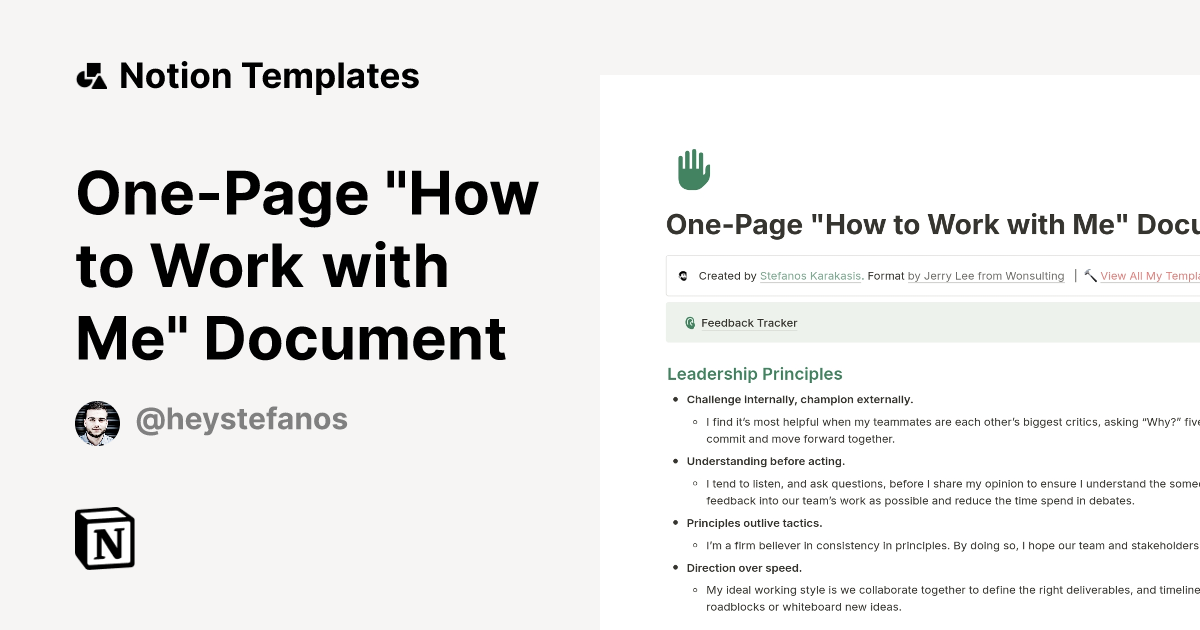 One-Page "How to Work with Me" Document Template by Stefanos Karakasis ...