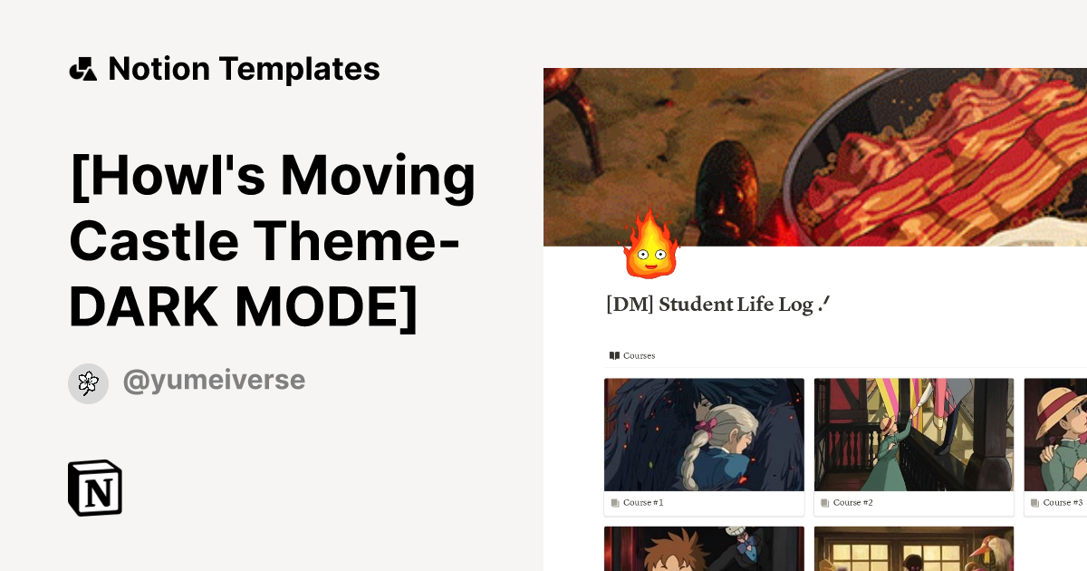 [Howl's Moving Castle Theme- DARK MODE] Template by yumeiverse | Notion ...