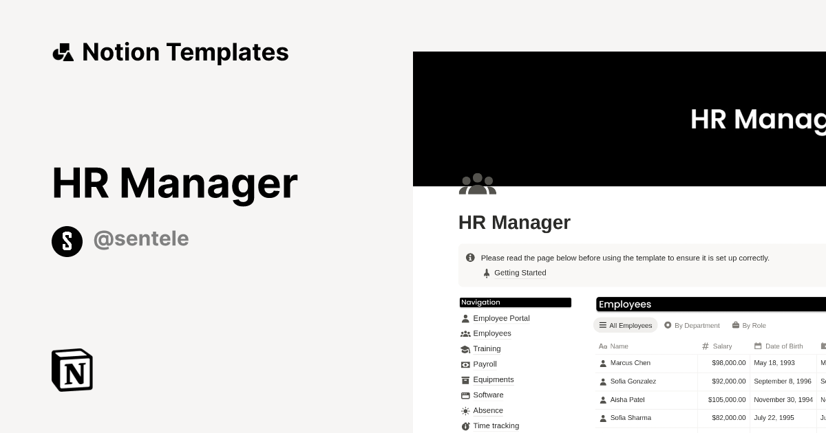 HR Manager Template by Sentele | Notion Marketplace