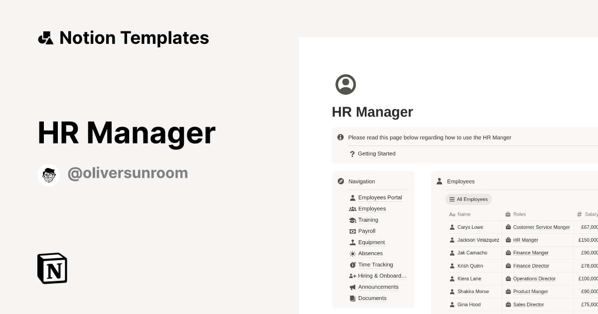 HR Manager Template by Sunroom OS | Notion Marketplace